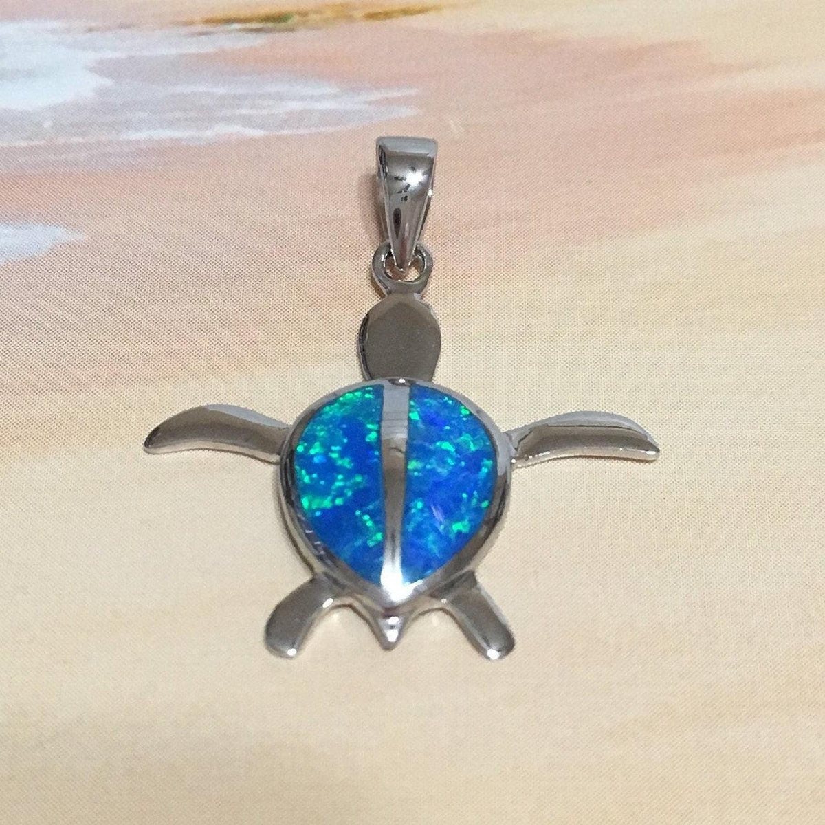 Pretty Hawaiian Blue Opal Sea Turtle Necklace, Sterling Silver Opal Tu ...
