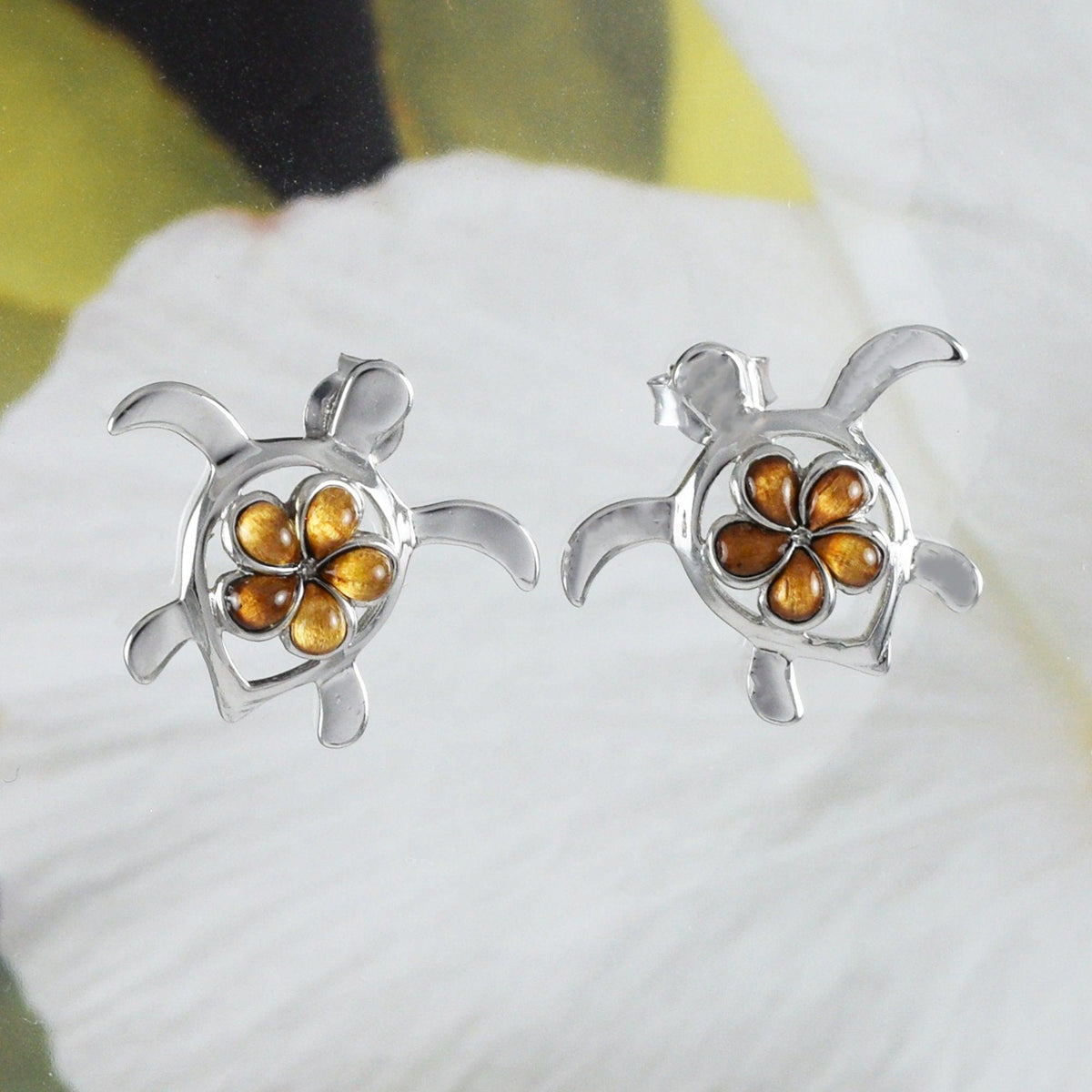 Gorgeous Hawaiian Large Genuine Koa Wood Sea Turtle Plumeria Earring ...