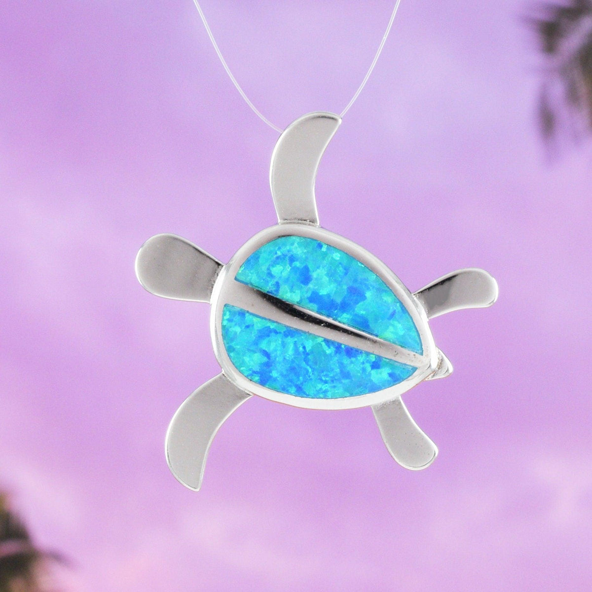 Gorgeous Hawaiian Large Blue Opal Sea Turtle Necklace, Sterling Silver ...