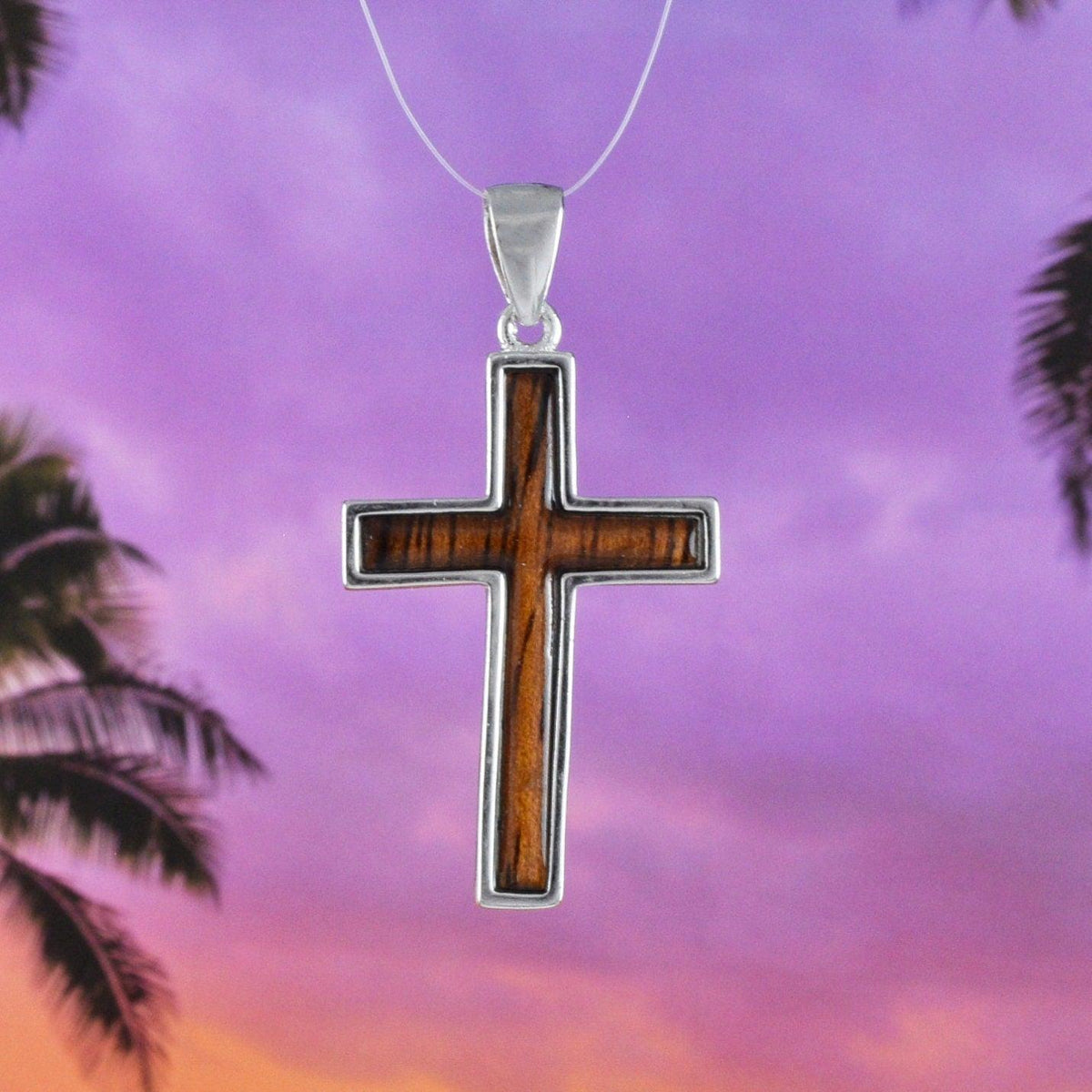 Gorgeous Hawaiian Large Genuine Koa Wood Cross Necklace, Sterling Silv ...